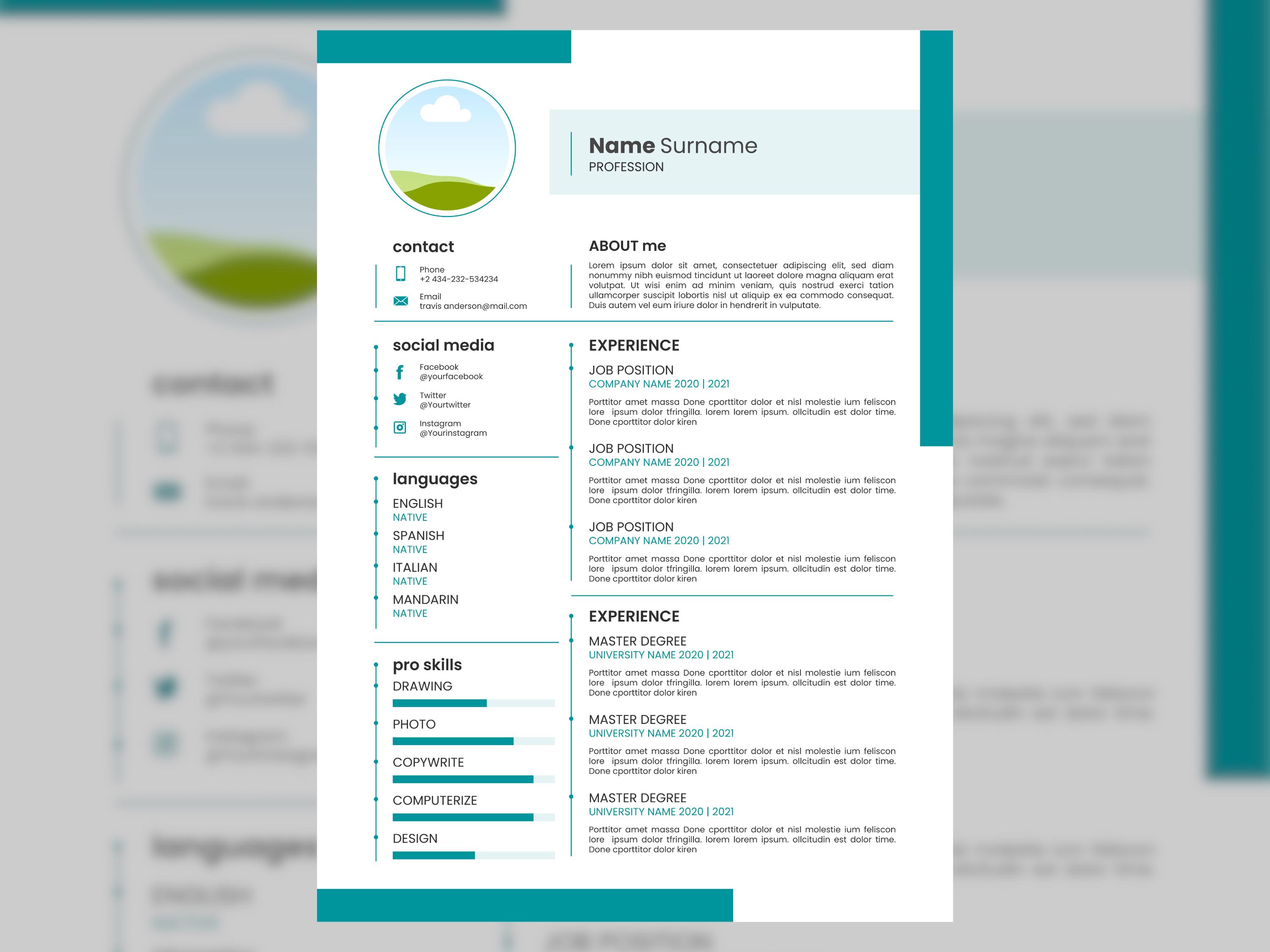 Printable Resume Template | Editable CV Design for Job Applications ...