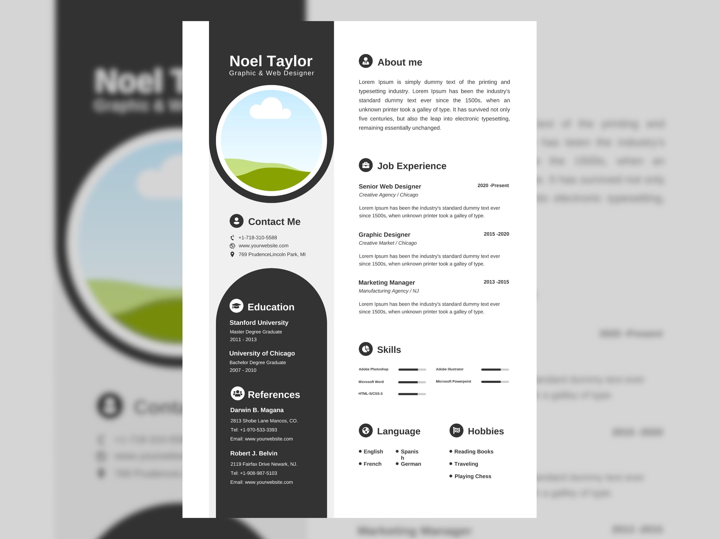 Printable Resume Template | Editable CV Design for Job Applications ...