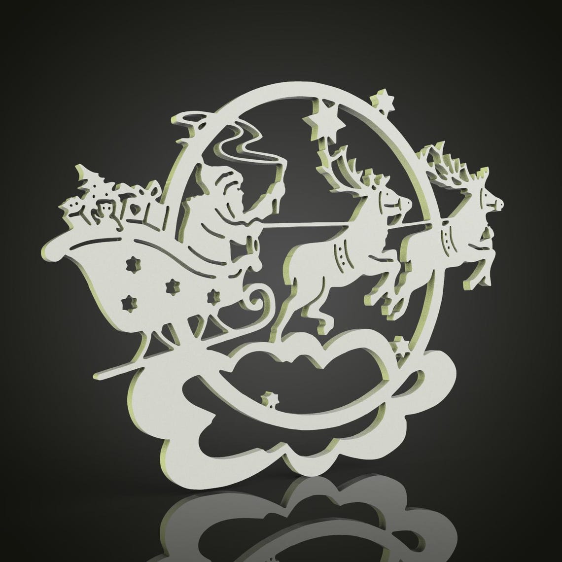 3D Santa Sleigh and Reindeer Ornament STL Model, CNC Router Engraver ...