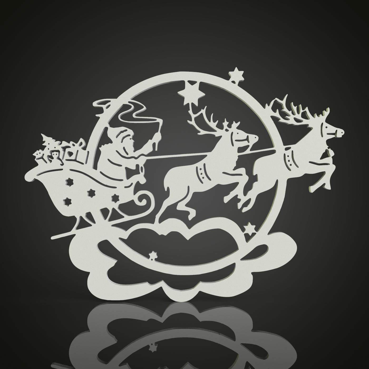 3D Santa Sleigh and Reindeer Ornament STL Model, CNC Router Engraver ...