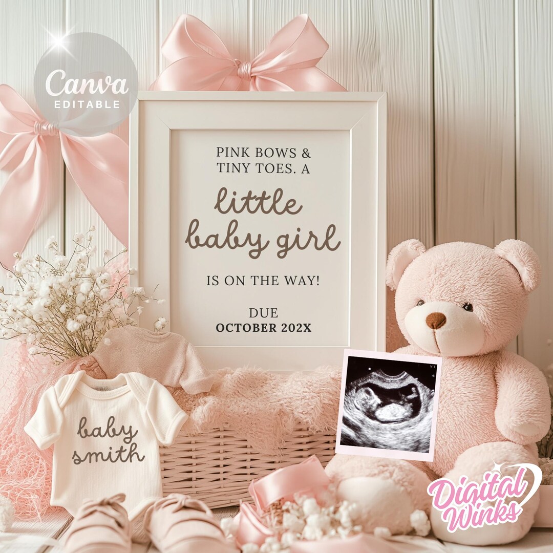 It’s a Girl! Digital Pregnancy Announcement | Pink Ribbon Baby Reveal ...