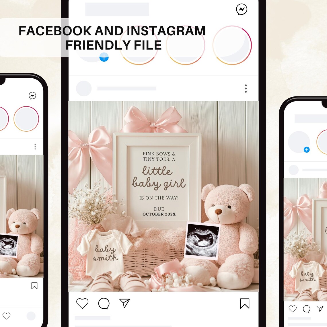 It’s a Girl! Digital Pregnancy Announcement | Pink Ribbon Baby Reveal ...