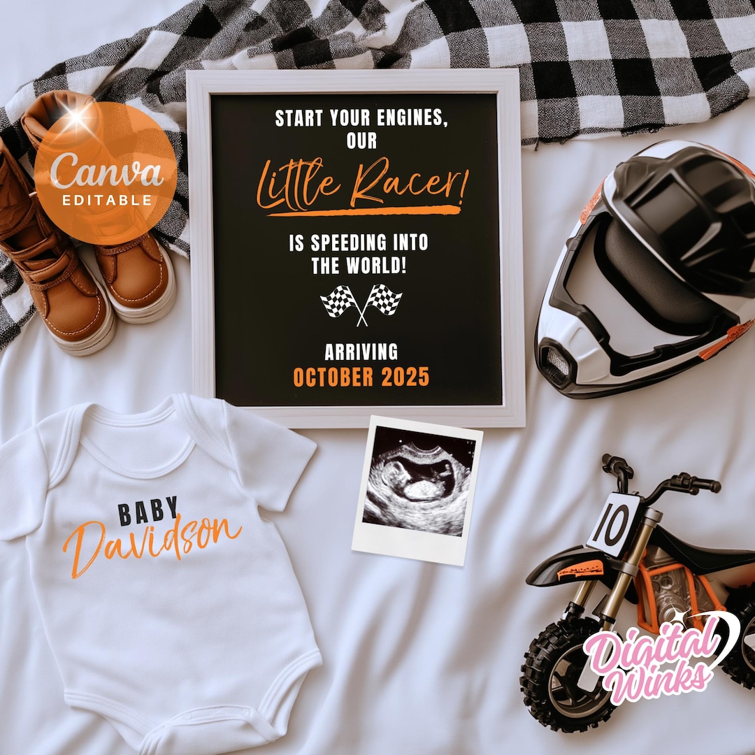 Dirt Bike Pregnancy Announcement Sign - Racing Theme Baby Boy Reveal ...
