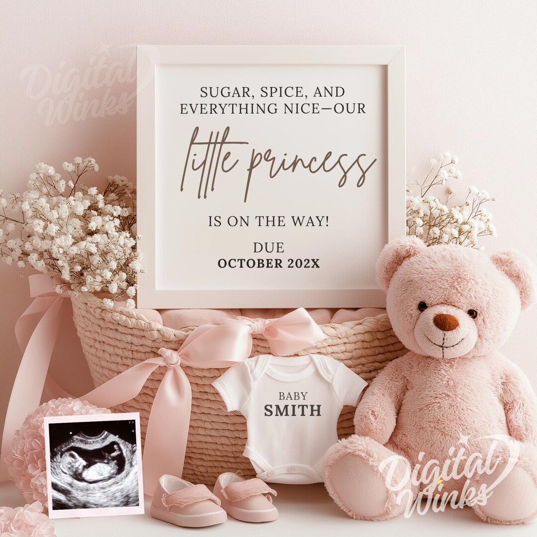 It’s a Girl! Pregnancy Announcement Digital Pink Ribbon Baby Reveal ...