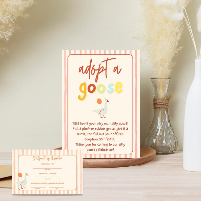 One Silly Goose Adopt A Goose Party Game Adoption Party Game First ...