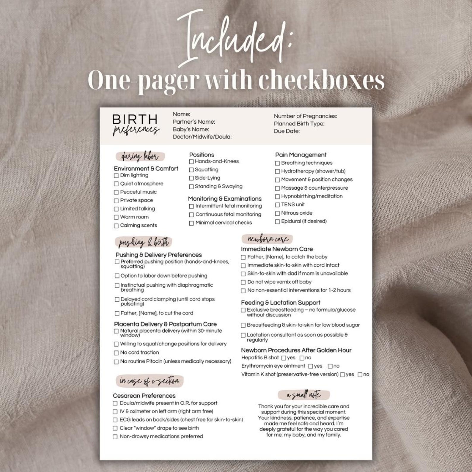 Birth Plan Template Editable and Printable Birth Plan Labor and ...
