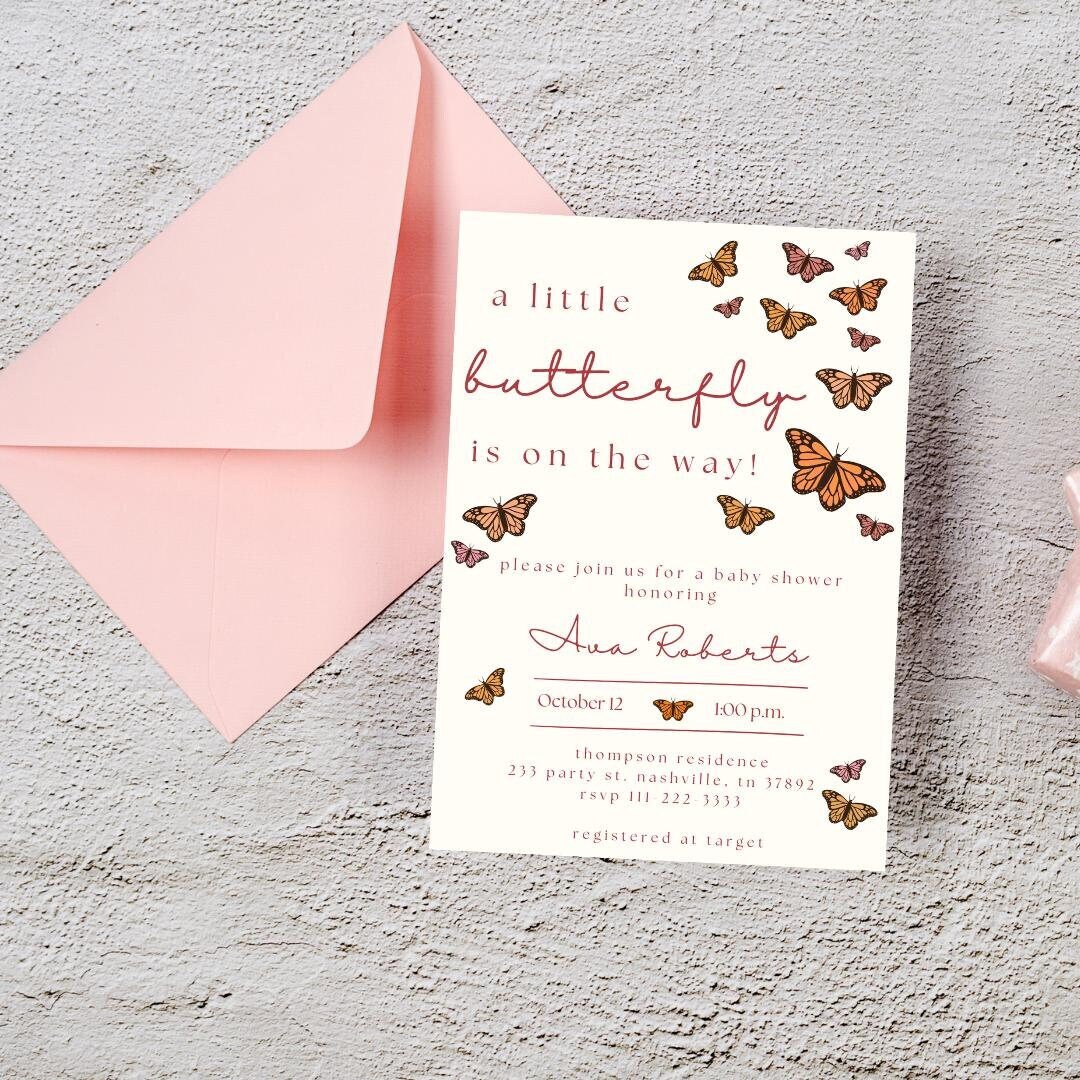Monarch Butterfly Baby Shower Invitation Template: Editable Canva ...