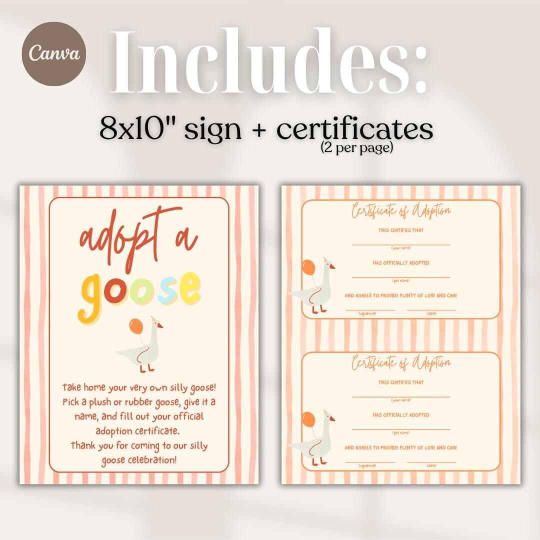 One Silly Goose Adoption Party Game Certificate Adopt a Goose Game ...