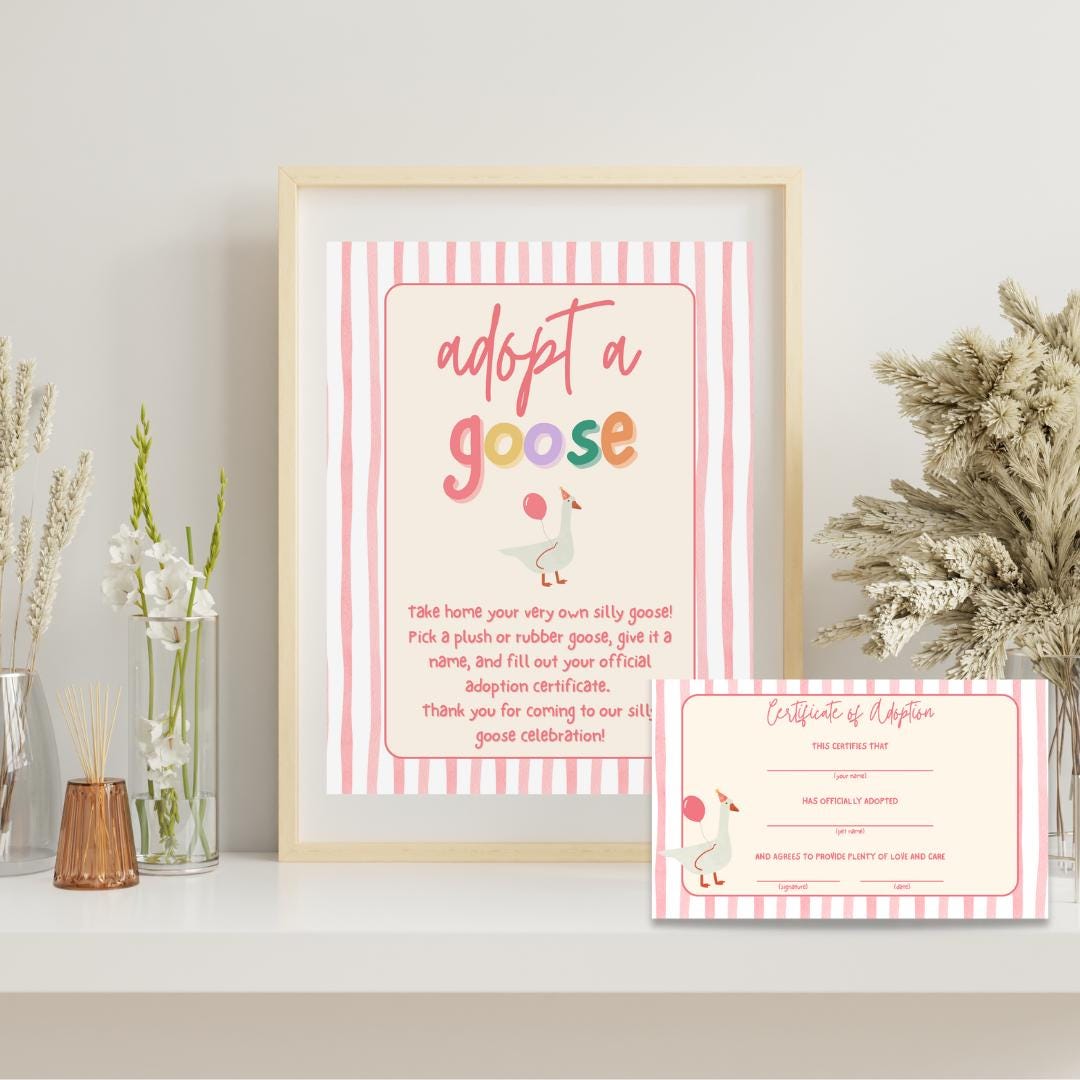 Adopt a Goose Party Game: Silly Goose Birthday, Adoption Certificate ...
