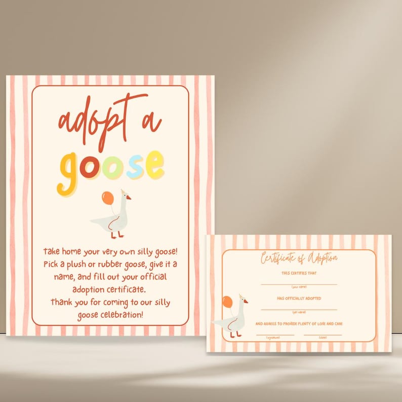 One Silly Goose Adoption Party Game Certificate Adopt a Goose Game ...