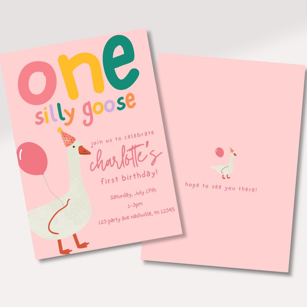 One Silly Goose Birthday Invitation Template Girl 1st Birthday ...