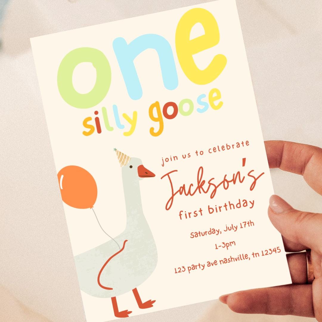 One Silly Goose Birthday Invitation Template Boy 1st Birthday ...