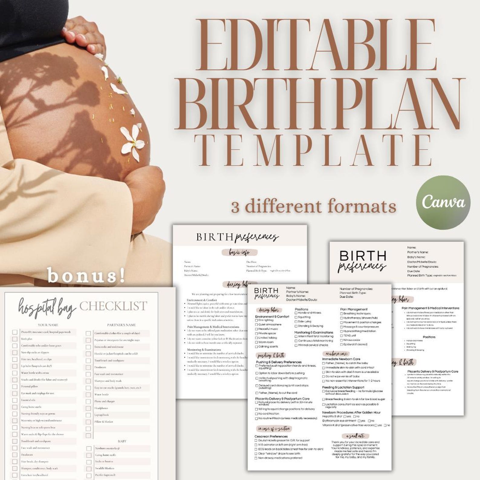 Birth Plan Template Editable and Printable Birth Plan Labor and ...