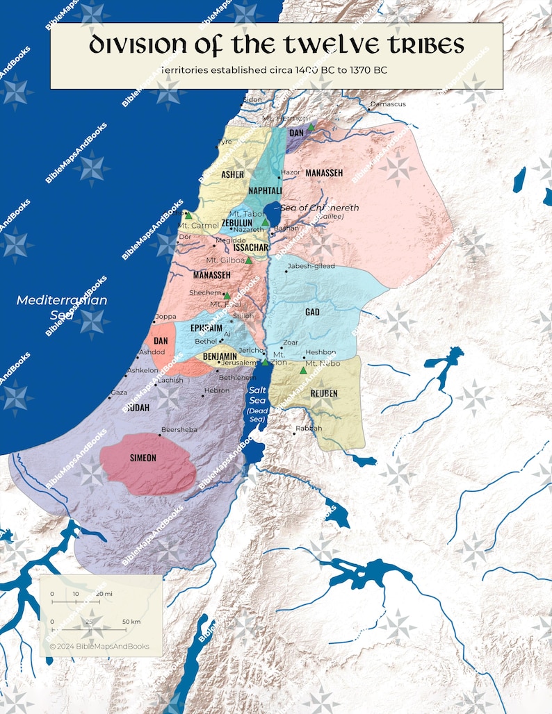 Twelve Tribes of Israel Bible Map | Printable PDF (digital Download) - Etsy