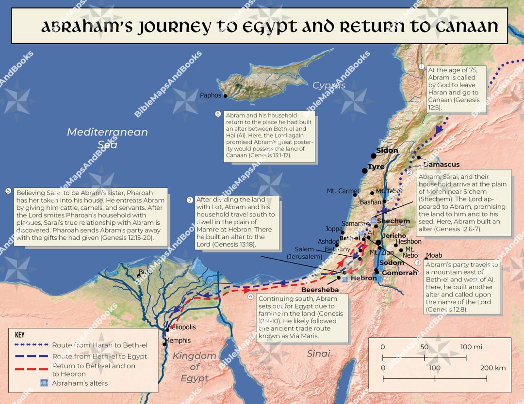 Abraham’s Journey to Egypt & Return to Canaan | Bible Map Digital ...