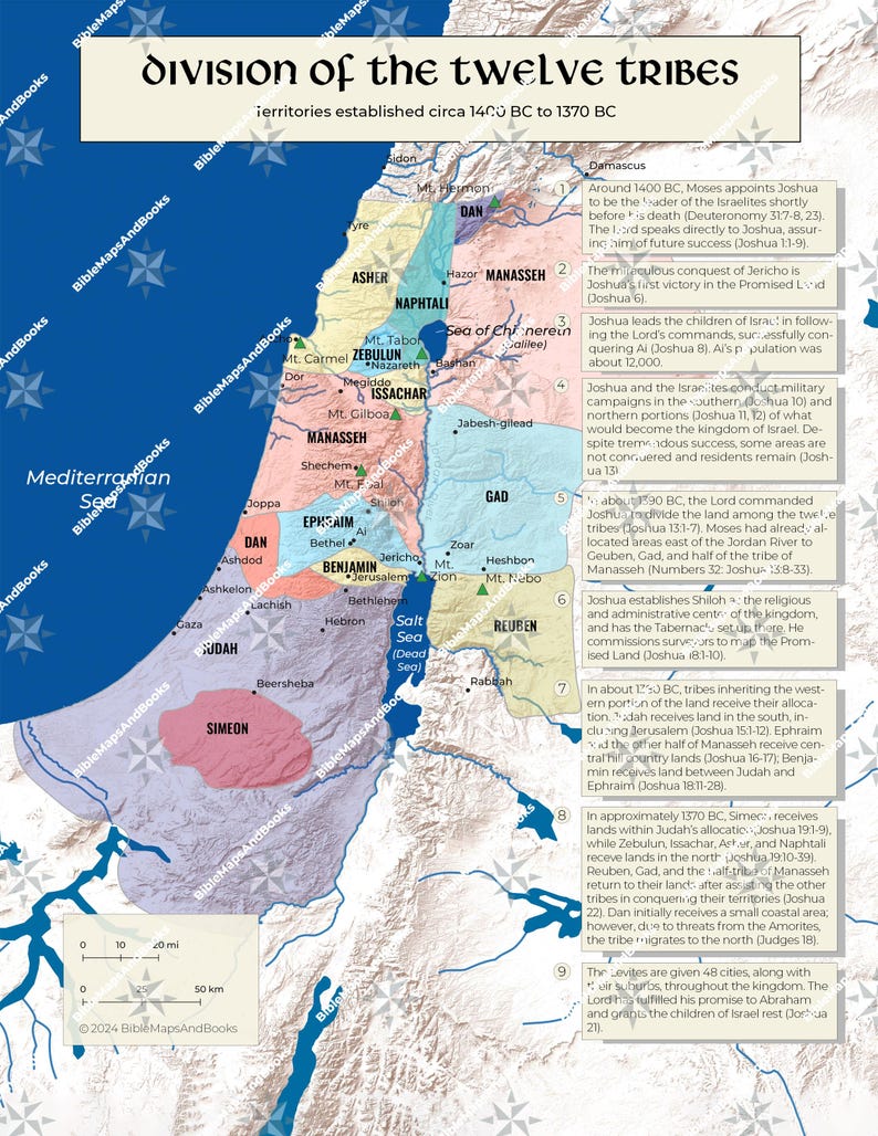 Twelve Tribes of Israel Bible Map | Printable PDF (digital Download) - Etsy