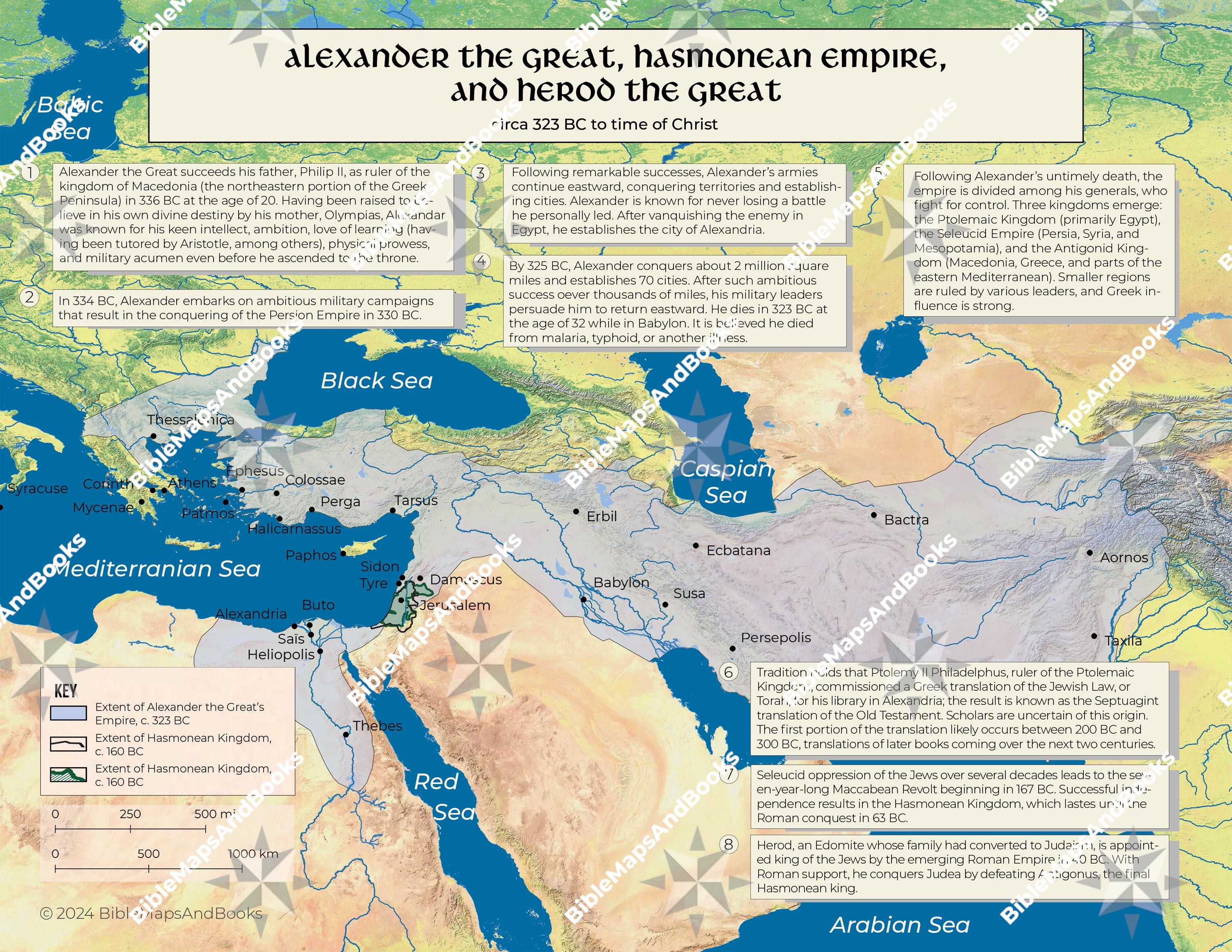 Alexander, Herod, Hasmoneans Empires Map, Bible History (digital ...