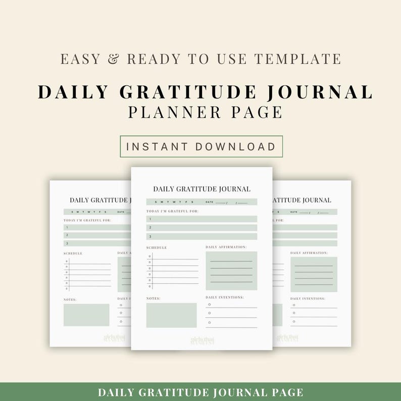 Digital Gratitude Journal, Printable Template, for Daily Reflection ...