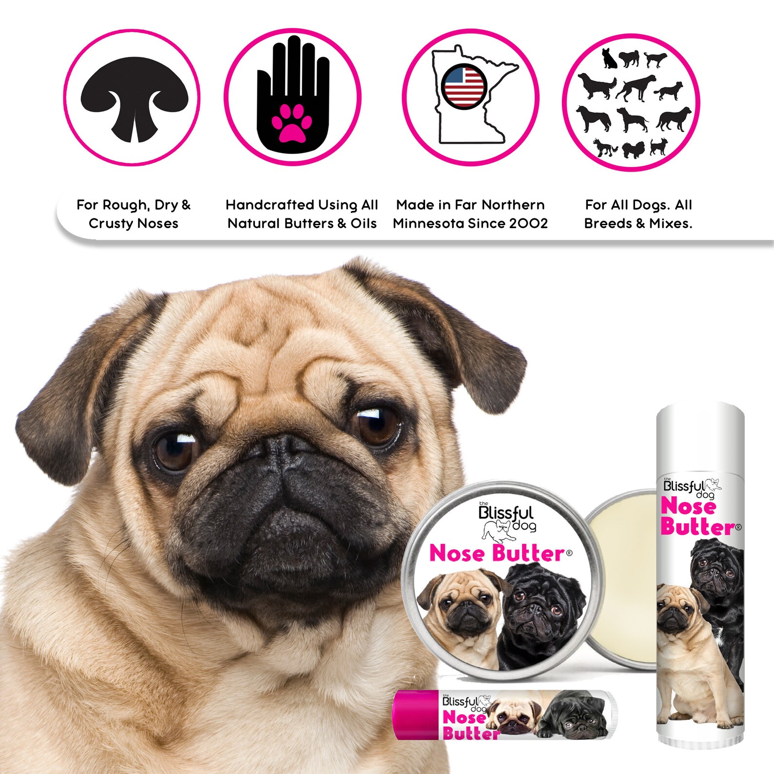 Pug Essentials Care Combo for Dry Pug Noses, Rough Paws and Itchy Skin ...