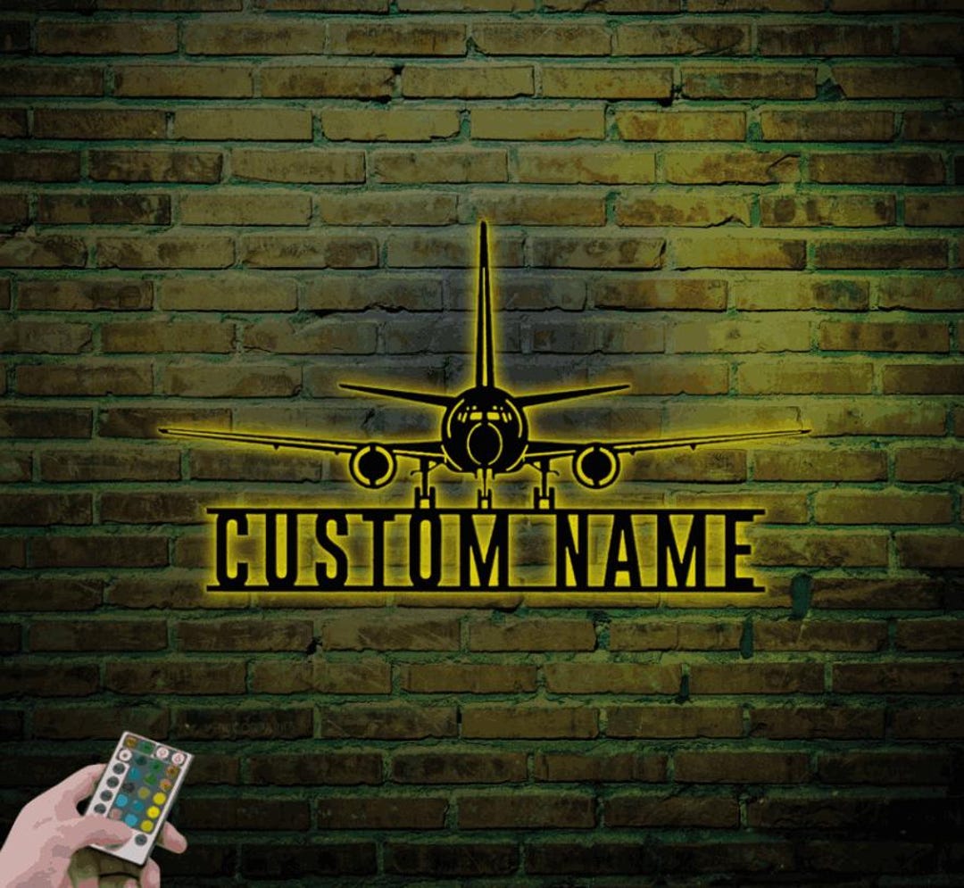 Custom Airplane Metal Sign With LED Lights, Airplane Metal Wall Art ...