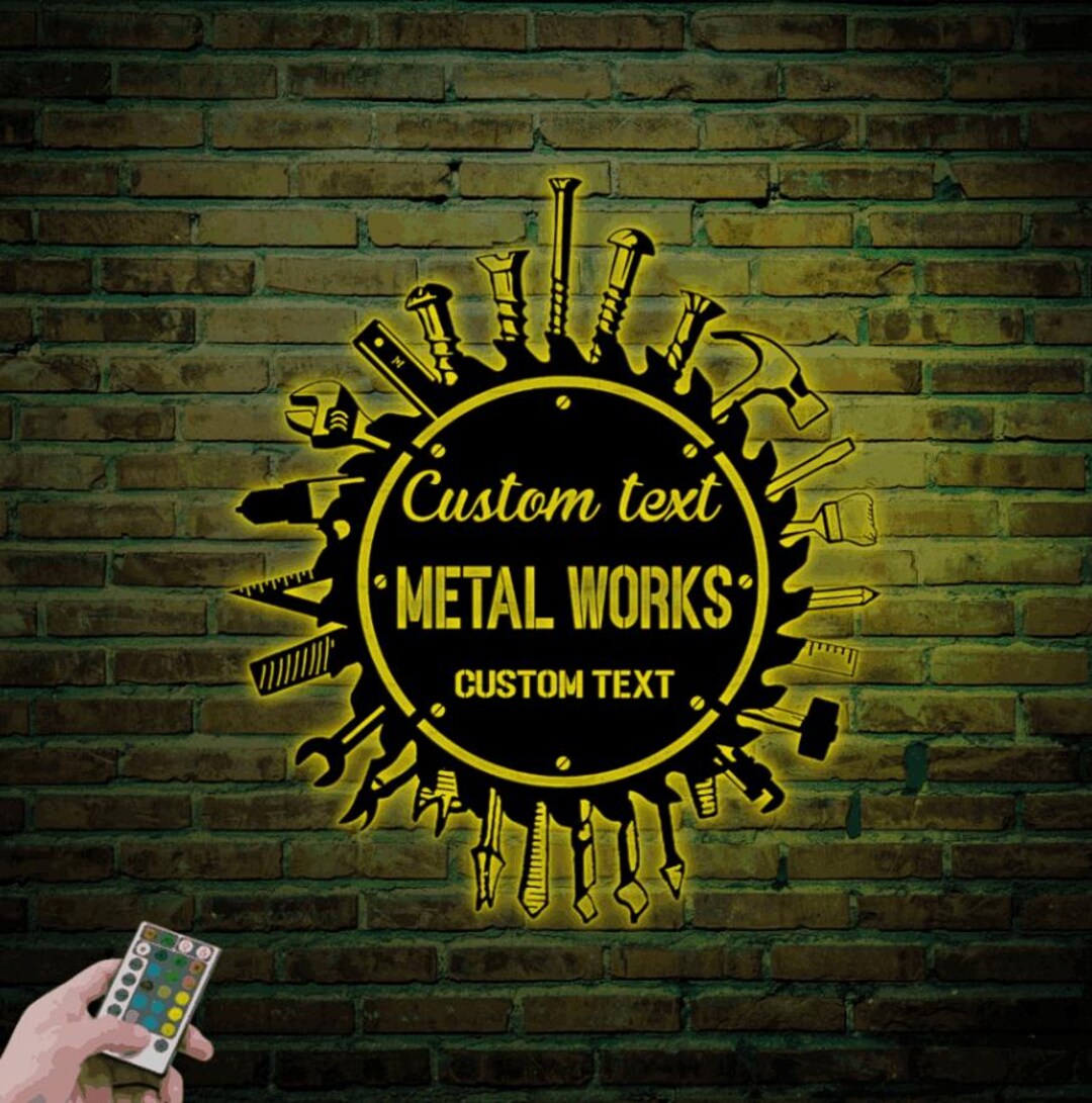 Custom Workshop Metal Sign LED Lights, Personalized Garage Sign, Sign ...