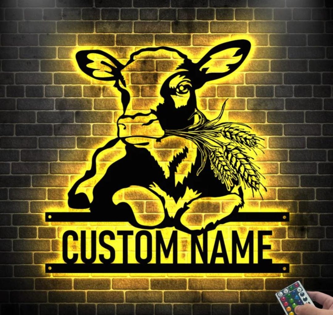 Custom Dairy Cow Farmhouse Metal Wall Art LED Light, Dairy Cow Sign ...