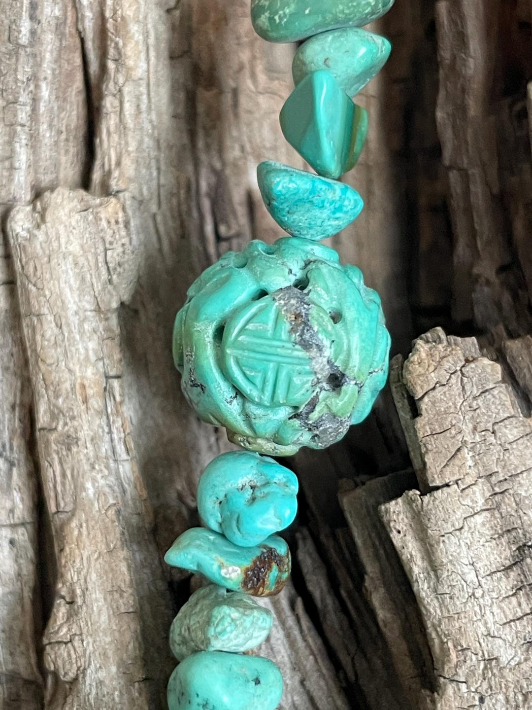 Vintage Native American Natural Turquoise Necklace With Sterling Silver ...