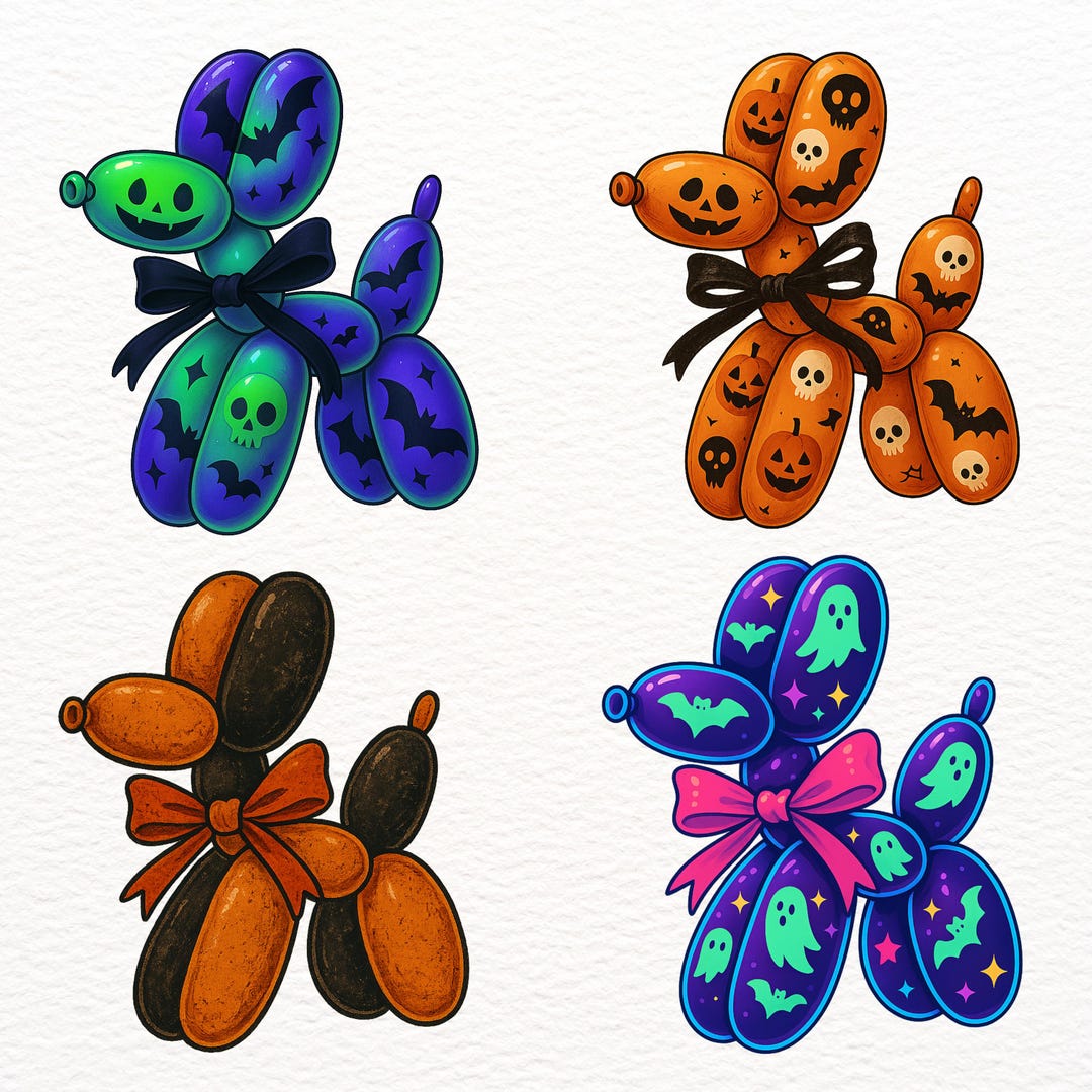 Halloween Balloon Dog Bundle Png Ghost Balloon Animal Clipart Neon Cute ...