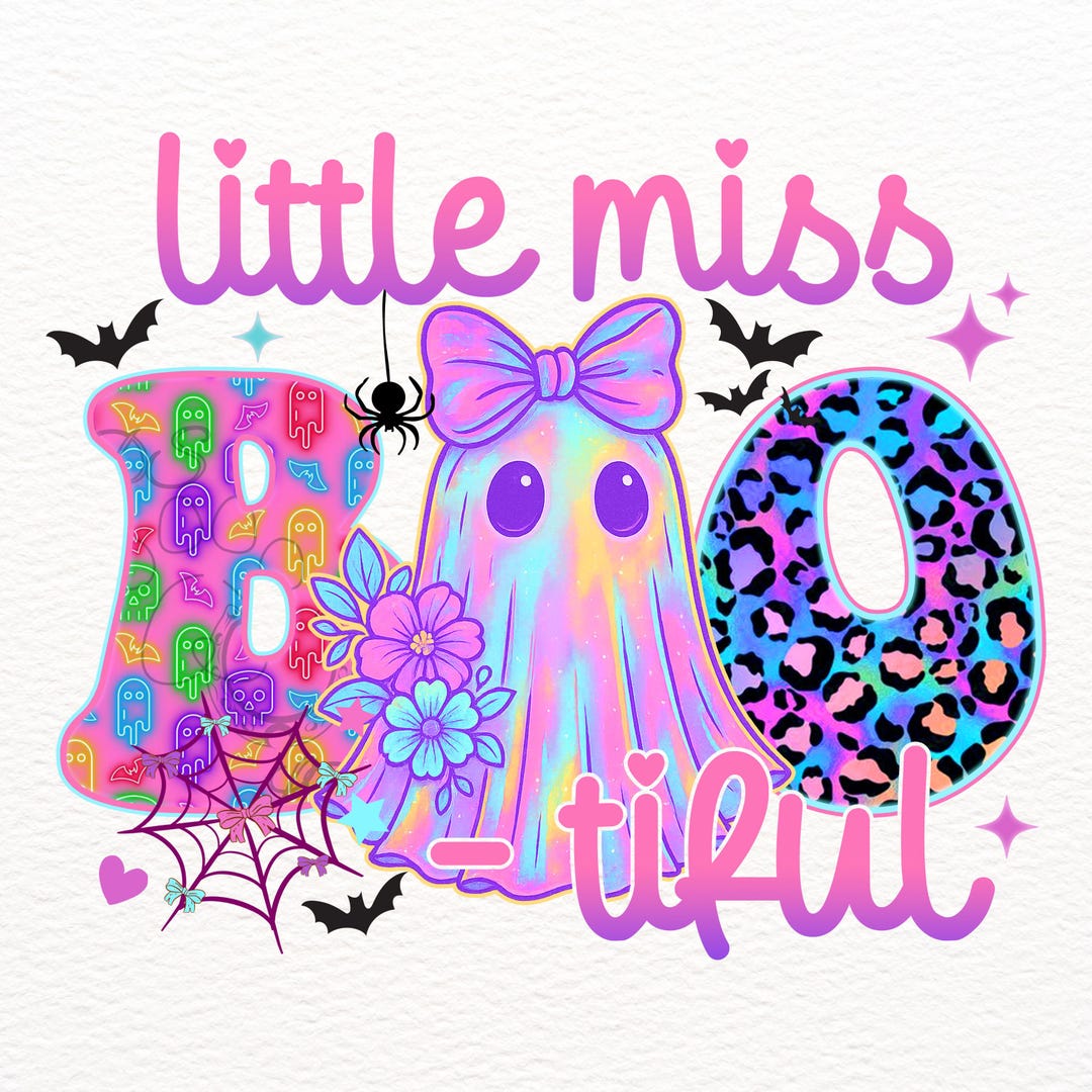 Little Miss Bootiful Sublimation, Girls Halloween Png, Iridescent Ghost ...