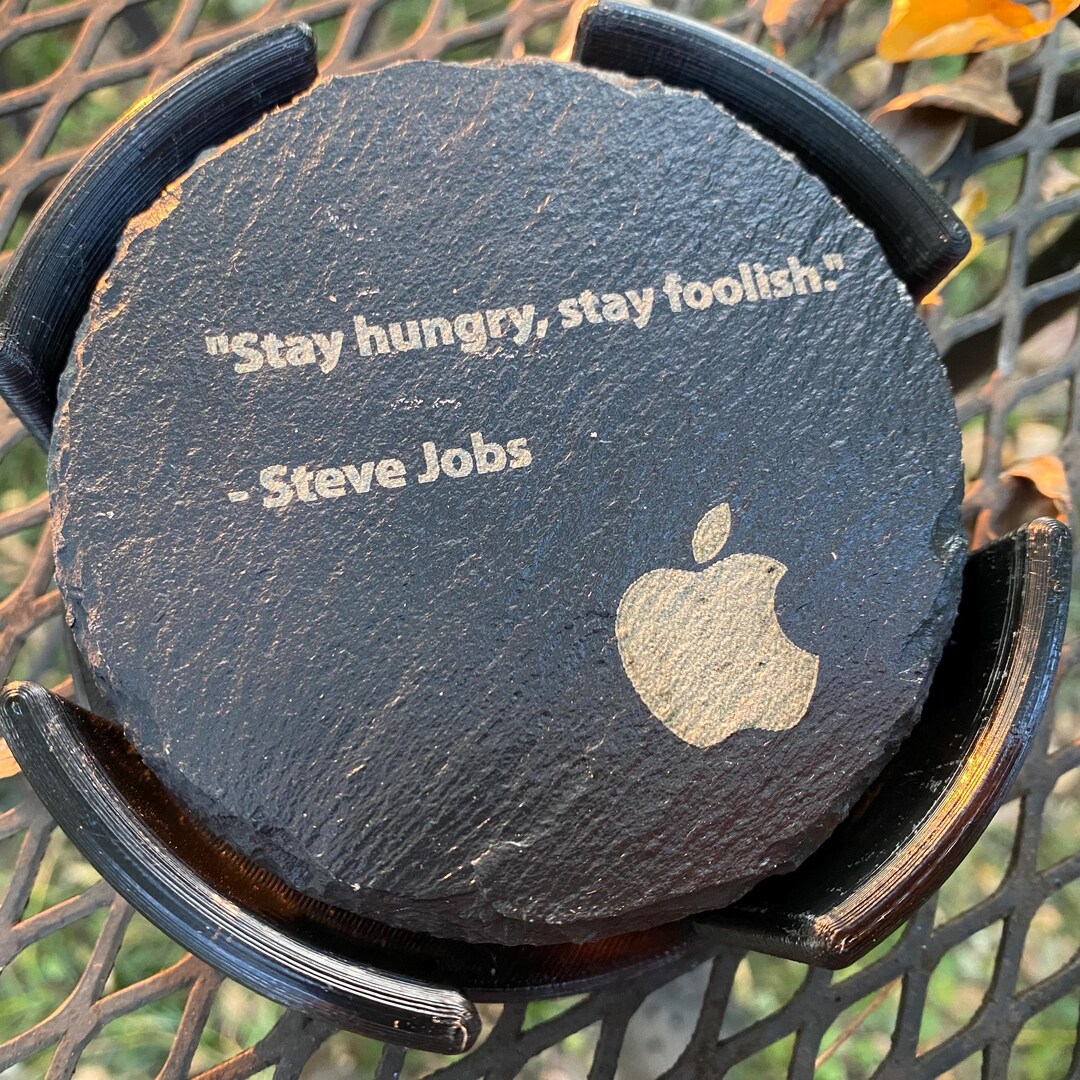 Steve Jobs Inspired Engraved Slate Quote Coasters With Apple and Custom ...