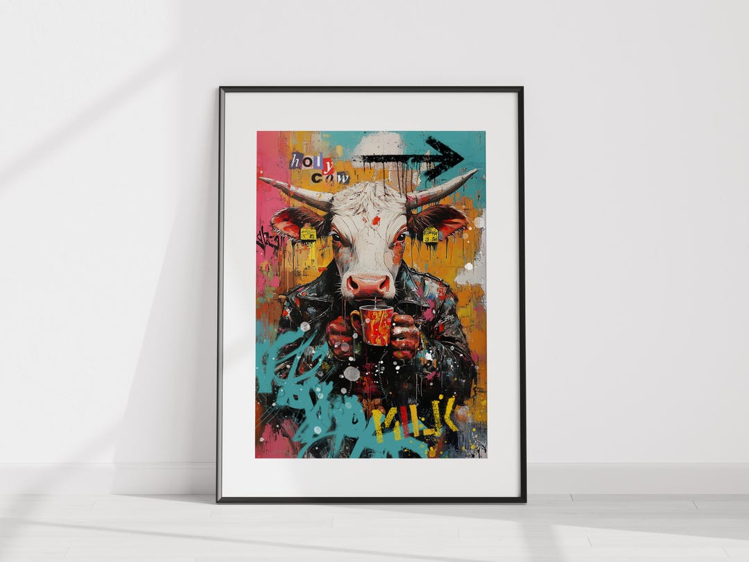 Holy Cow Digital Art Print: Coffee-loving Bovine (digital Download) - Etsy