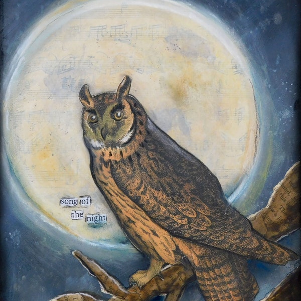 Mixed Media Owl - Etsy