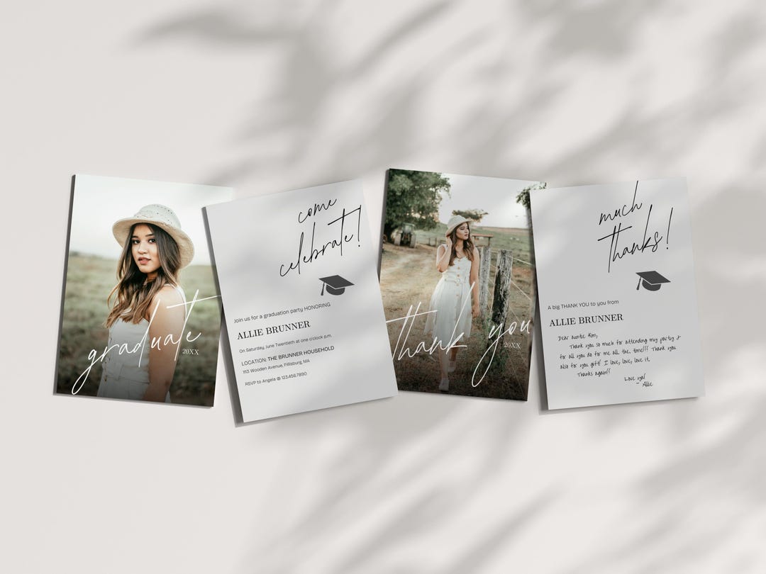 Graduation BUNDLE, Minimalist Graduation Invitation Template, Modern ...