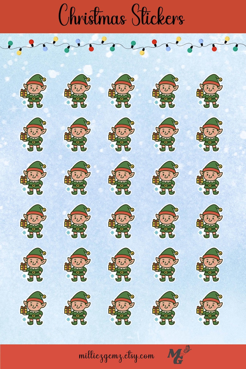 Glossy Elf Sticker Sheets | Festive Holiday Stickers for Journals ...