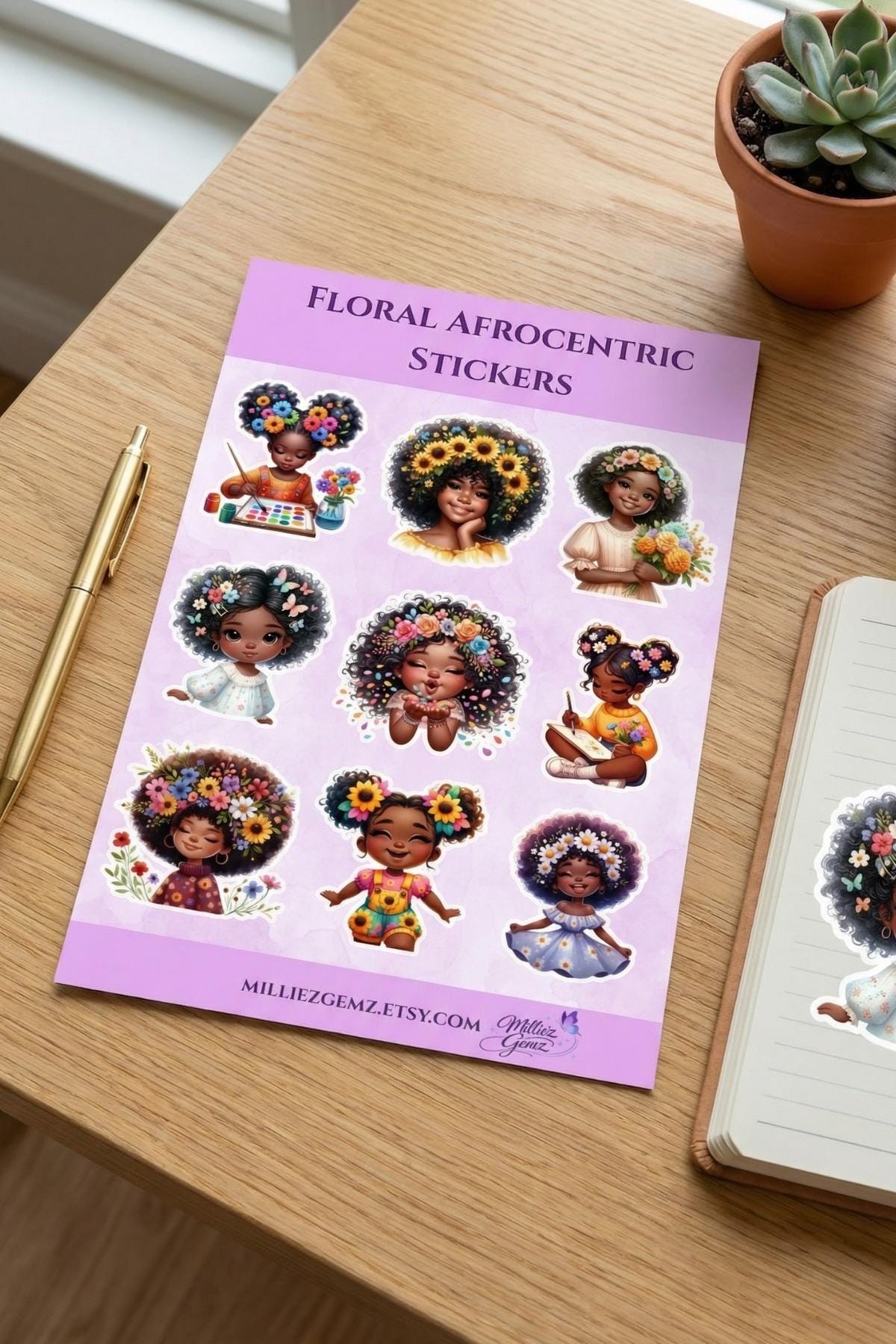 Floral Afrocentric Sticker Sheets | Waterproof Melanin Stickers | Black ...