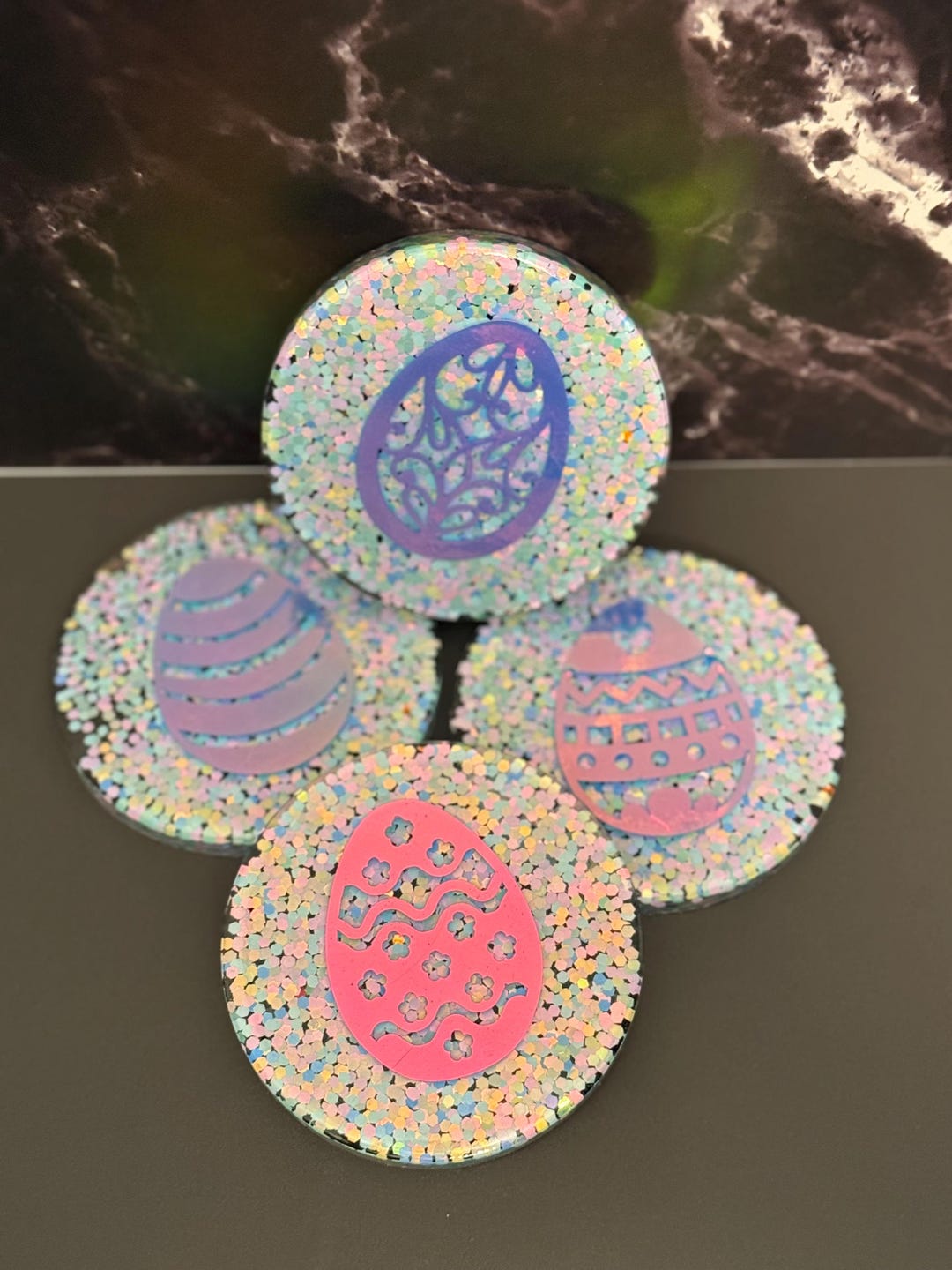 Holographic Egg and Glitter Coasters, Easter Eggs, Holiday Decoration ...