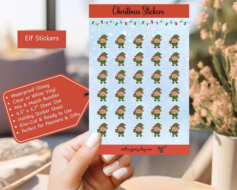 Glossy Elf Sticker Sheets | Festive Holiday Stickers for Journals ...