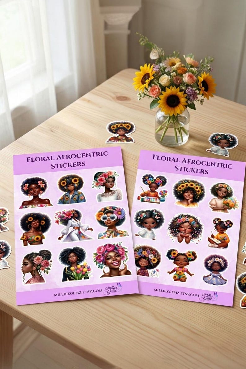 Floral Afrocentric Sticker Sheets | Waterproof Melanin Stickers | Black ...