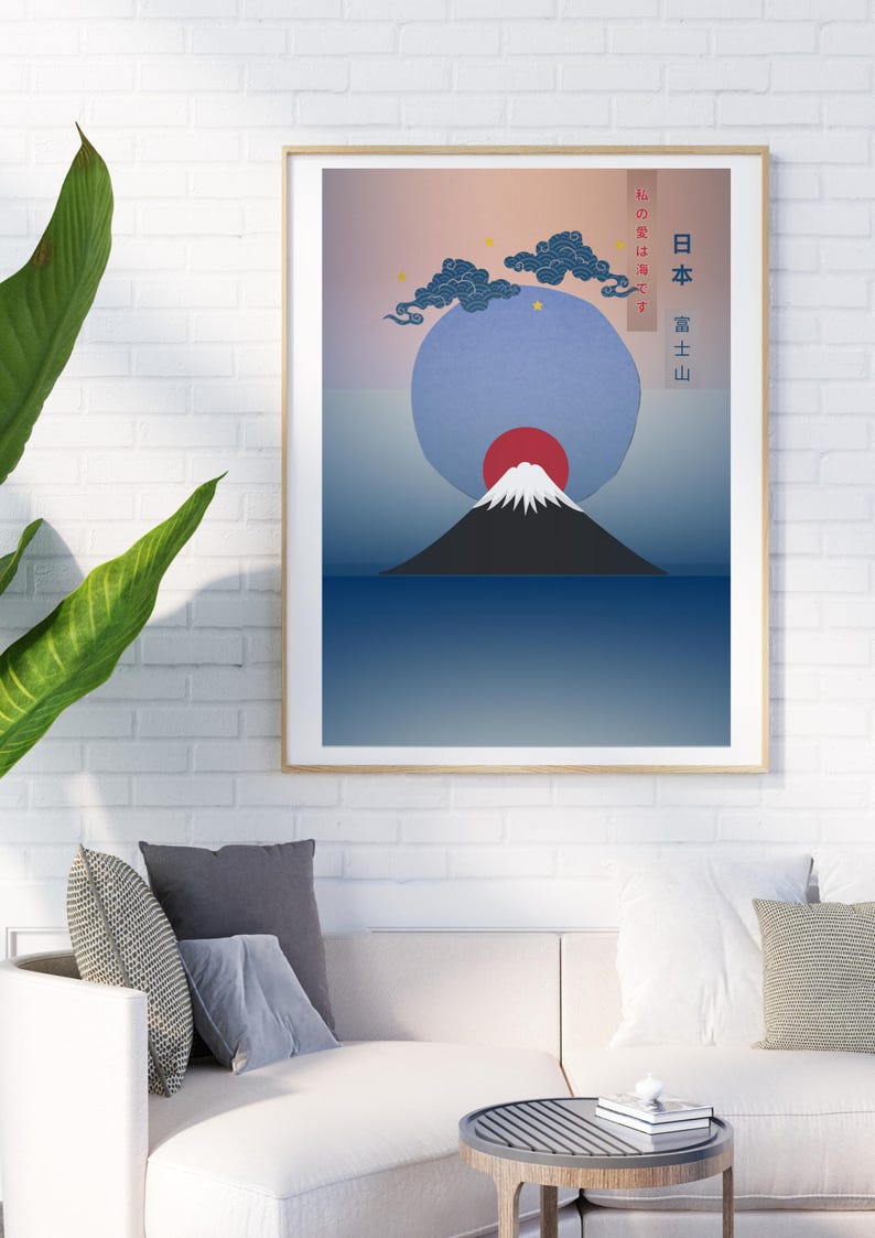 Japanese Art, Mount Fuji, Digital Poster to Download, in Blue Tones ...
