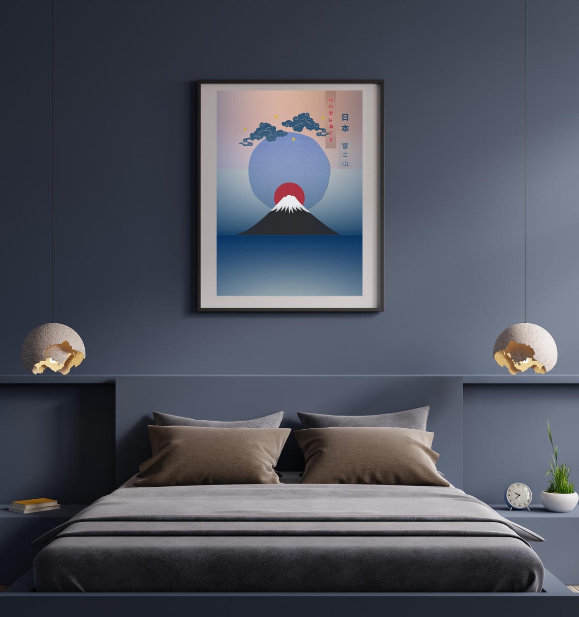 Japanese Art, Mount Fuji, Digital Poster to Download, in Blue Tones ...