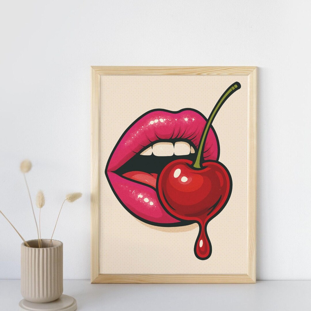 Kawaii Cherry Lips Printable Poster A2 & Sticker PNG | Juicy Pop Art ...