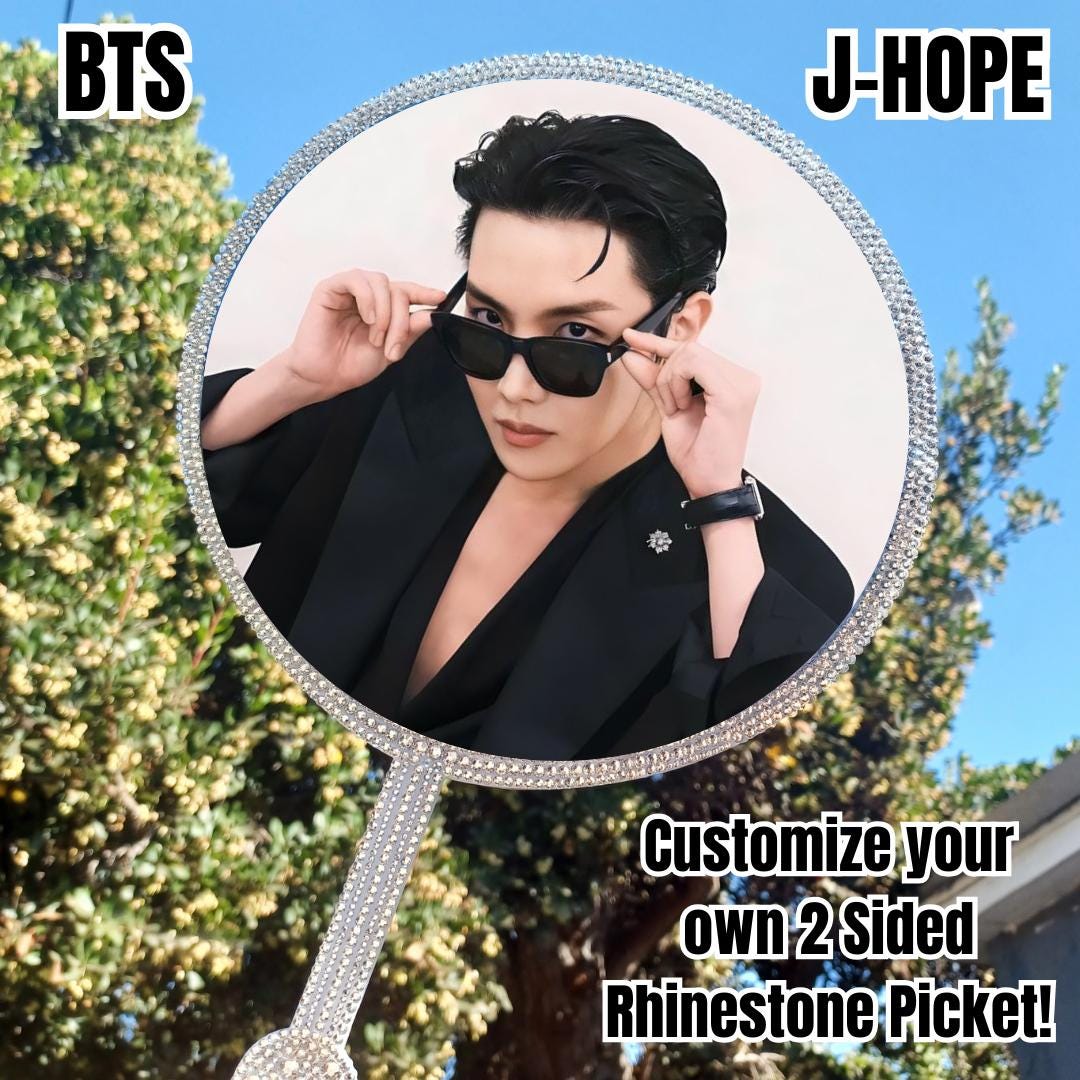 J-hope BTS Handmade Custom KPOP Rhinestone Handheld Picket Korean Fan ...