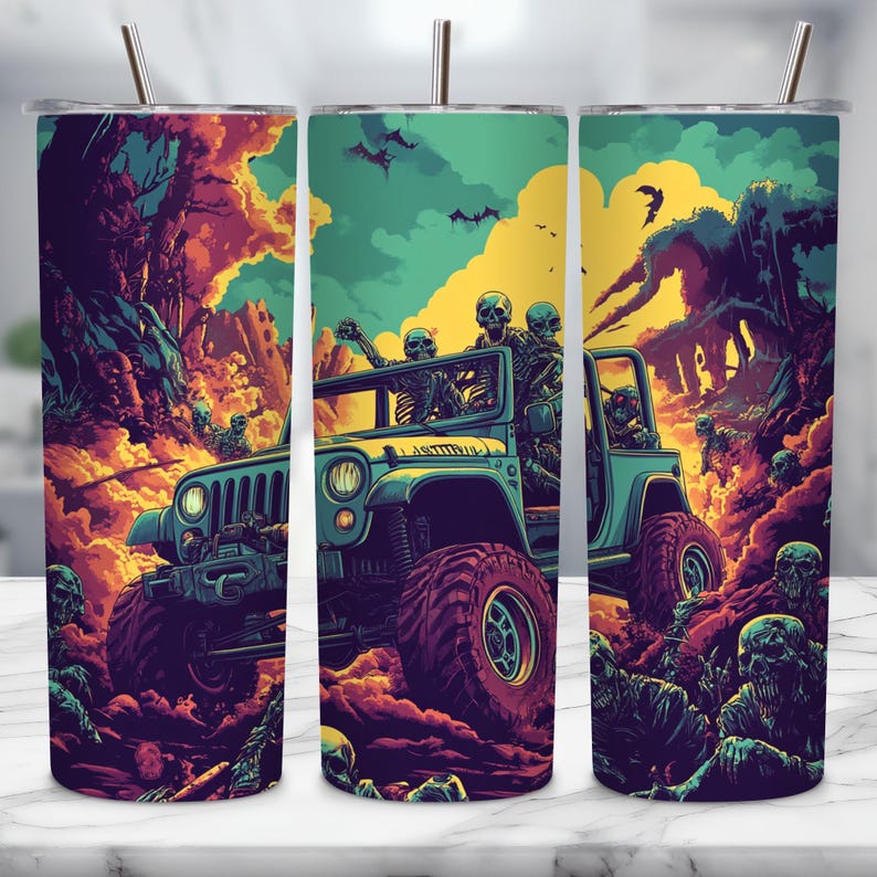 20oz Skeleton Jeep Tumbler, Halloween Horror Tumbler, Spooky Tumbler ...