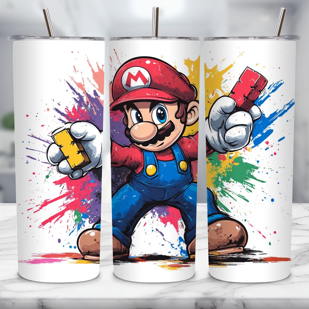 Super Mari-o Tumbler, Video Game Cup, 20oz Skinny Sublimation Tumbler ...