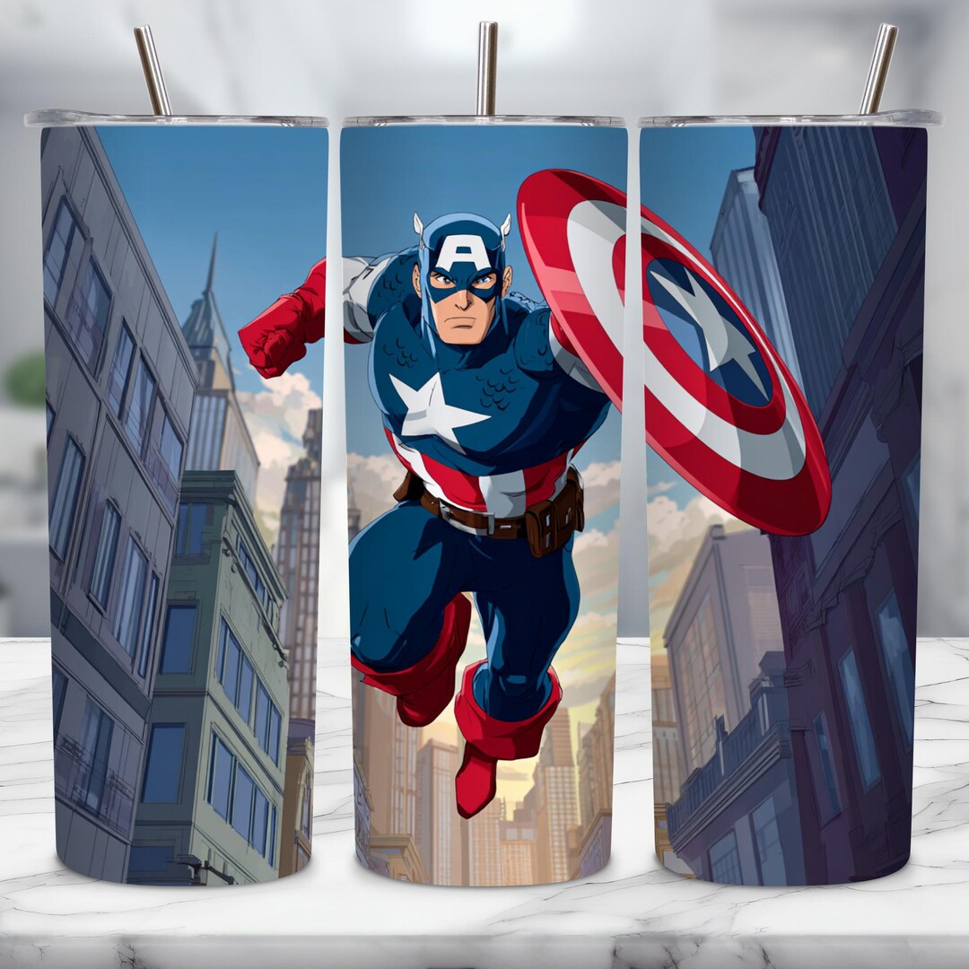 Captain Tumbler Wrap PNG, Superhero 20oz Skinny Sublimation Design ...