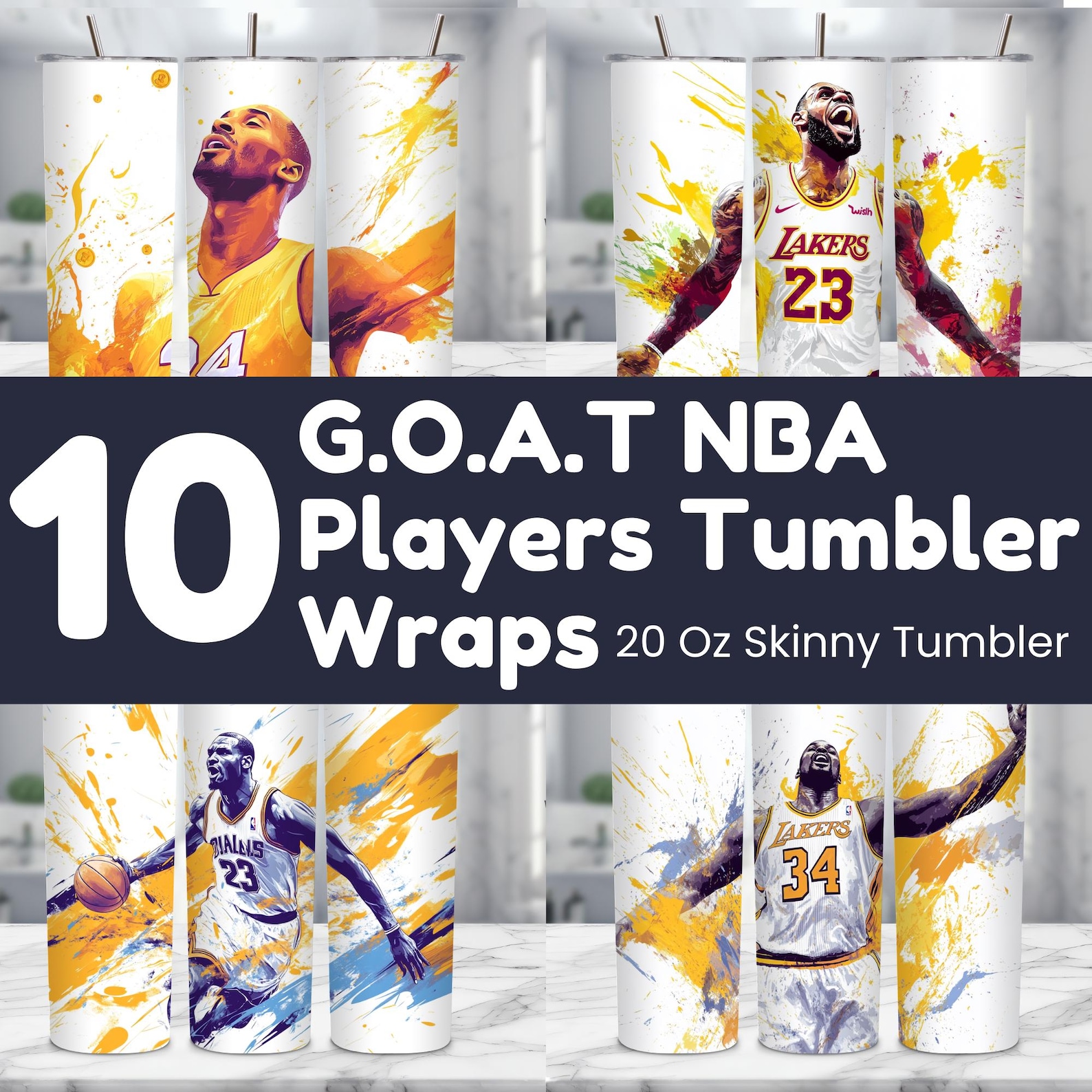 10 NBA Superstars Tumbler Wrap Bundle, Basketball Legends Tumbler Wraps ...