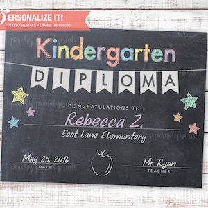 PRINTABLE | Diploma Chalkboard Pre-k -OR- Kindergarten Stars + Apple ...