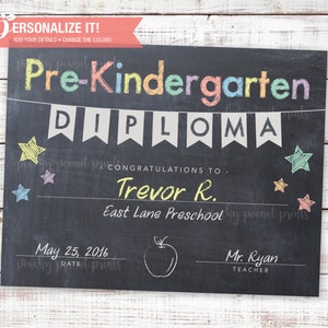 PRINTABLE | Diploma Chalkboard Pre-k -OR- Kindergarten Stars + Apple ...
