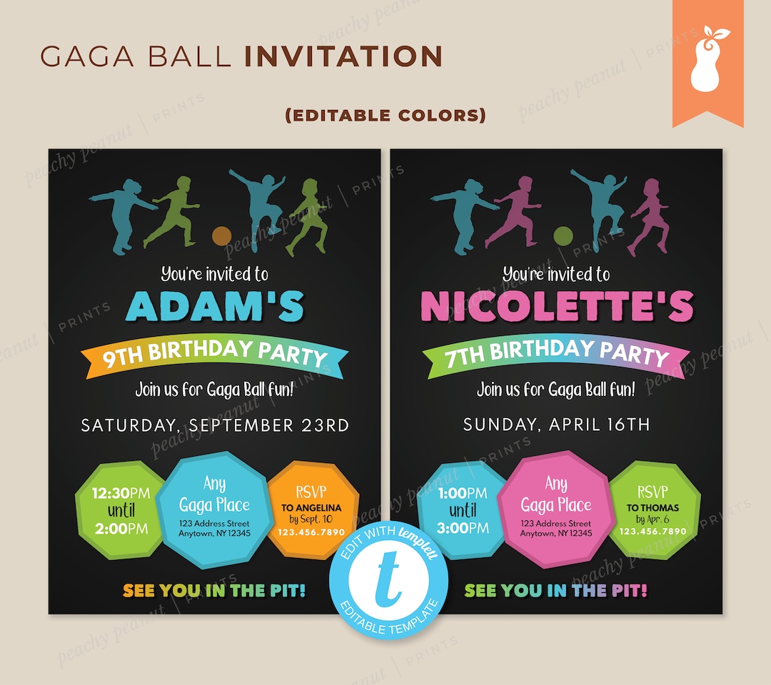 EDITABLE Gaga Ball Party Invitation Birthday Template // Instant ...