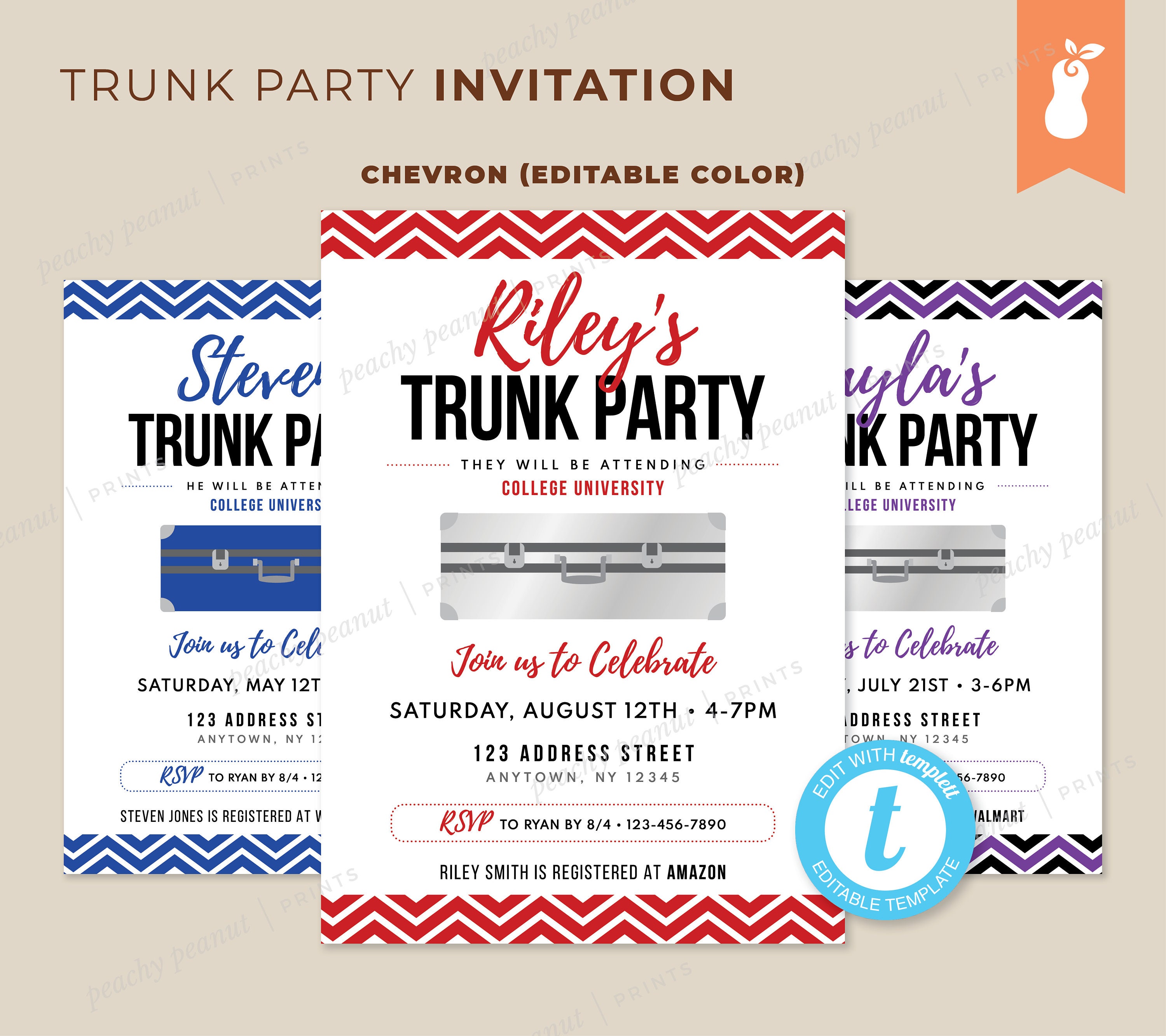 EDITABLE Trunk Party Invitation Going Away College High School ...